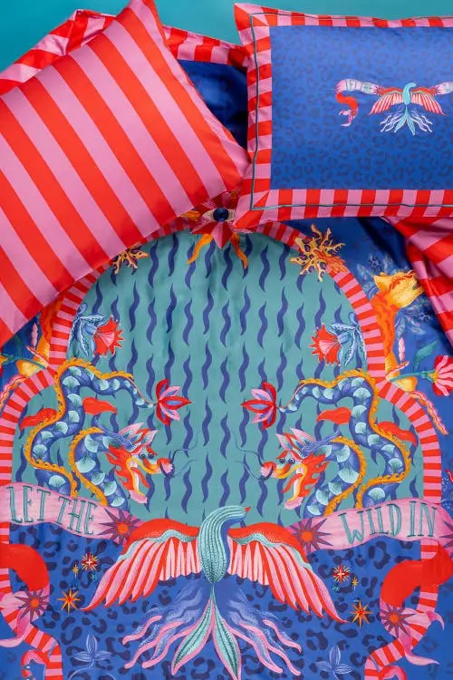 ZSA ZSA ZSU Lahor Embroidered Maximalist 300 Tc Cotton Sateen Duvet Set - Blue