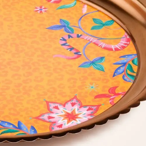 ZSA ZSA ZSU Nanpur Patterned Round Metal Decorative Tray 7x7
