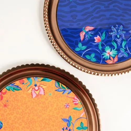 ZSA ZSA ZSU Nanpur Patterned Round Metal Decorative Tray 7x7