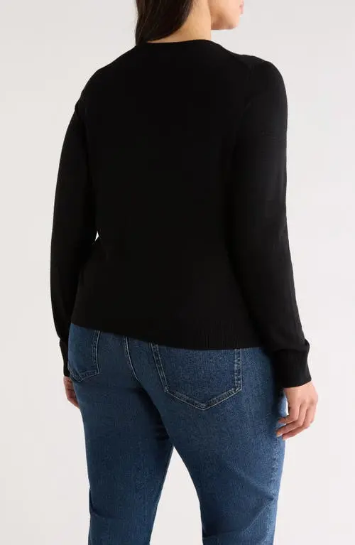 Caslon Merino Wool Blend Crewneck Cardigan - Black