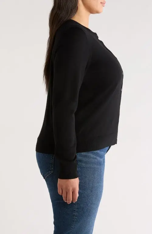 Caslon Merino Wool Blend Crewneck Cardigan - Black