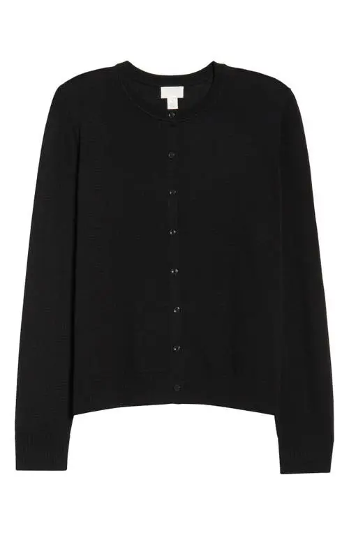 Caslon Merino Wool Blend Crewneck Cardigan - Black