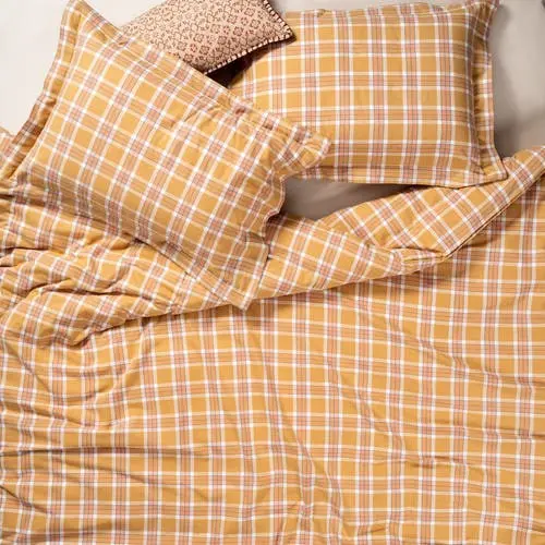 ZSA ZSA ZSU Viseu Portuguese Flannel Checked Cotton Duvet Set - Mustard