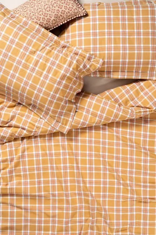 ZSA ZSA ZSU Viseu Portuguese Flannel Checked Cotton Duvet Set - Mustard