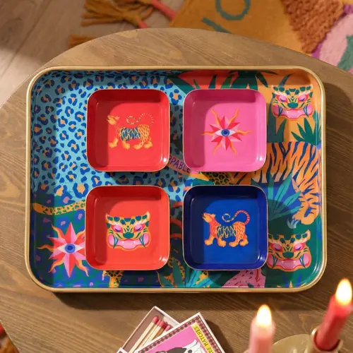 ZSA ZSA ZSU Nanpur Patterned Square Metal Decorative Tray 4 Pcs Set