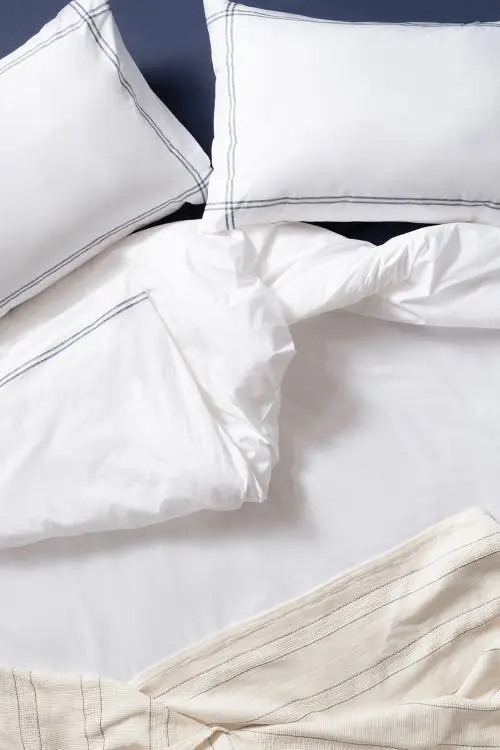 ZSA ZSA ZSU Brito Embroidered Cotton Percale Duvet Cover Set - White