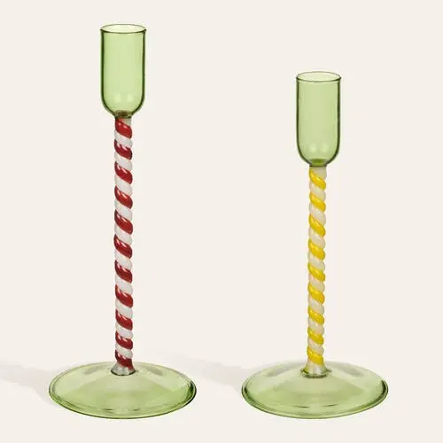 ZSA ZSA ZSU Henan Borosilicate Glass Candlestick 2 Pcs Set - Red