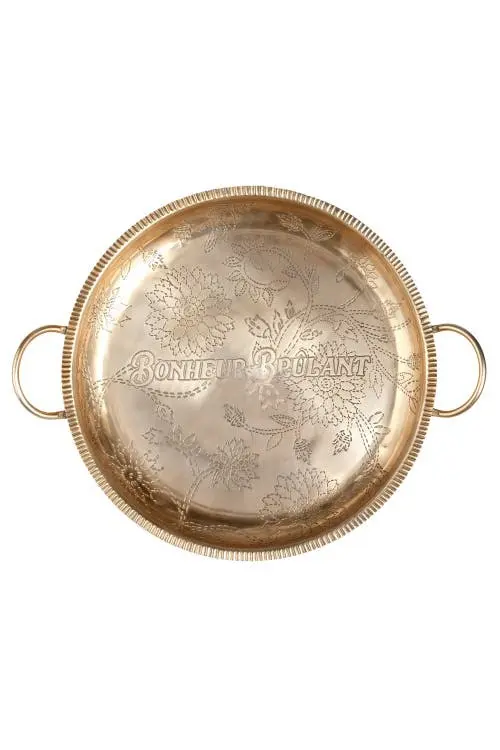 ZSA ZSA ZSU Nanpur Patterned Handle Round Metal Decorative Tray 19x16x3