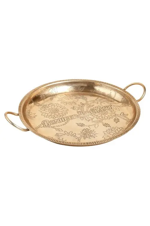 ZSA ZSA ZSU Nanpur Patterned Handle Round Metal Decorative Tray 19x16x3