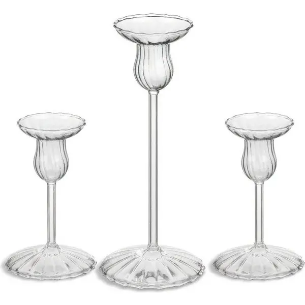 ZSA ZSA ZSU Henan Borosilicate Glass Candlestick 3 Pcs Set - White