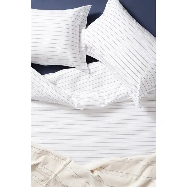 ZSA ZSA ZSU Brito Navy Linear Printed Cotton Percale Duvet Cover Set - White