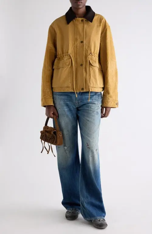Acne Studios Canvas Work Jacket With Leather Collar - Rust Brown
