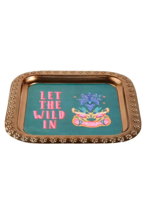 ZSA ZSA ZSU Nanpur Patterned Square Metal Decorative Tray Wild 11x11