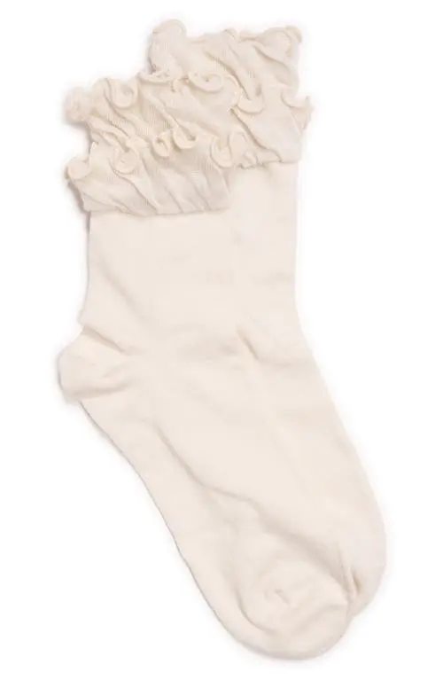 MUK LUKS Ruffle Crew Socks - Ivory