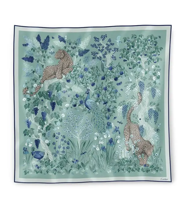 Cartier Silk Blooming Panthère Square Scarf - Turquoise