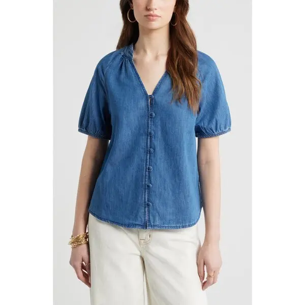 Treasure & Bond V-neck Chambray Top