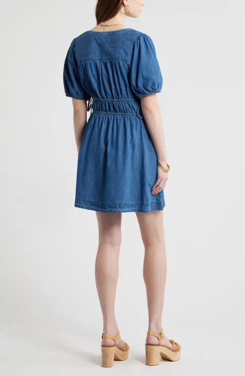 Treasure & Bond Cotton Chambray Mini Dress - Medium Wash