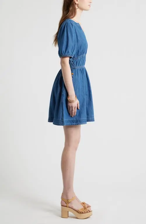 Treasure & Bond Cotton Chambray Mini Dress - Medium Wash