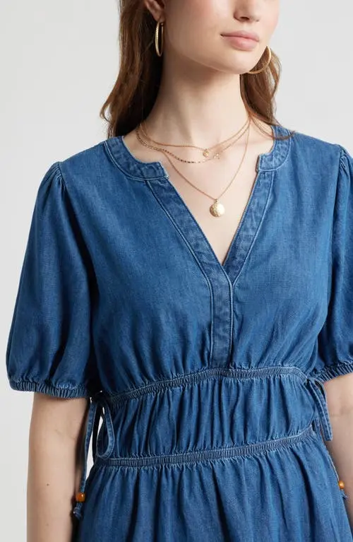 Treasure & Bond Cotton Chambray Mini Dress - Medium Wash