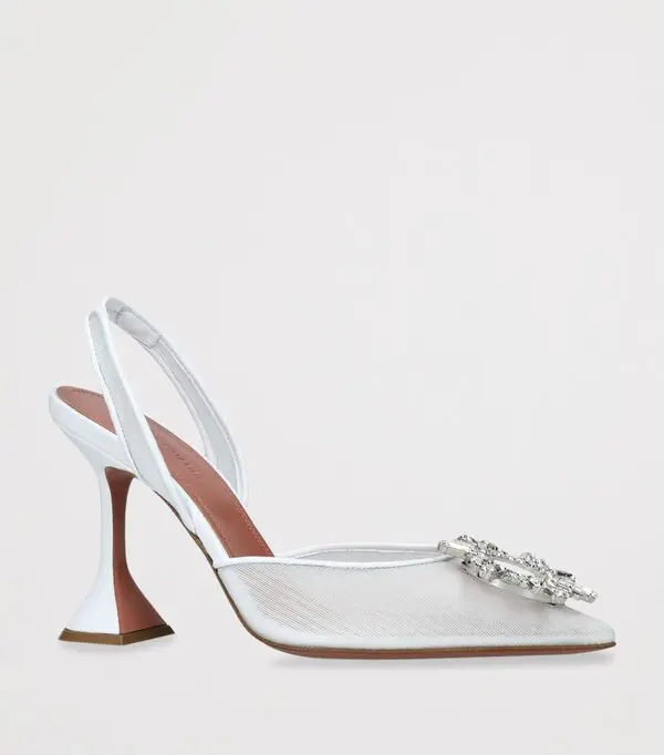 Amina Muaddi Mesh Begum 95 Slingback Pumps - White