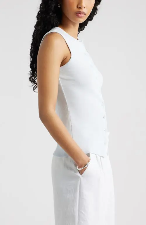 OPEN EDIT Ribbed Button-up Tank - Blue Breeze