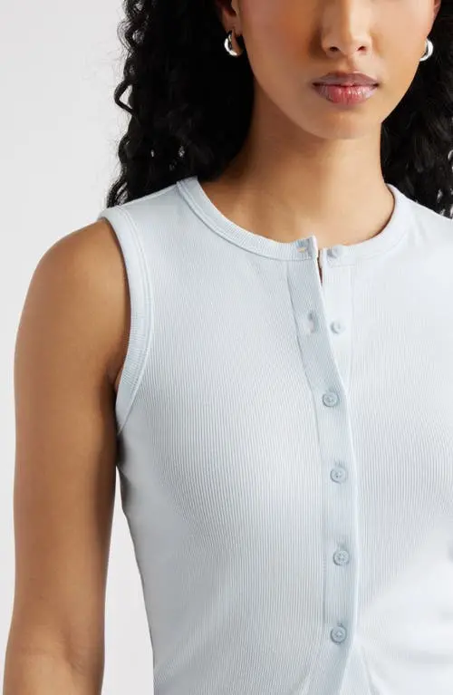 OPEN EDIT Ribbed Button-up Tank - Blue Breeze