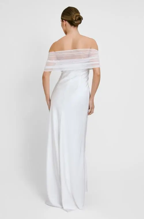 SIX STORIES Beaded Satin Midaxi Dress - White