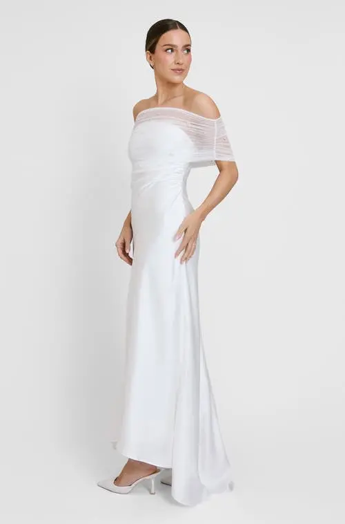 SIX STORIES Beaded Satin Midaxi Dress - White