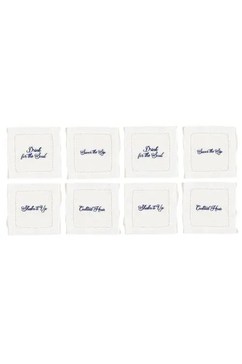 ZSA ZSA ZSU Prusa 4pcs Embroidered 100% Polyester Cocktail Napkin 8 Pcs Set - White