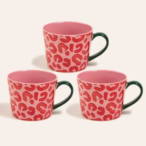 ZSA ZSA ZSU Luohu Porcelain Animal Print Mug 12 Oz Set Of 3 - Pink