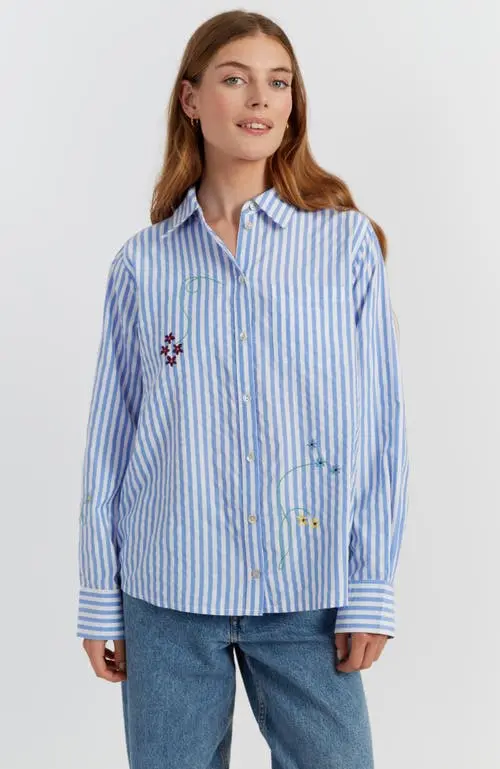 Chinti & Parker Cotton Oxford Striped Floral Shirt