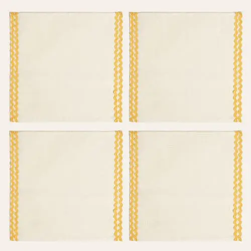 ZSA ZSA ZSU Nilufer Rick Rack Embroidered 100% Linen Napkin Set Of 4 - Beige
