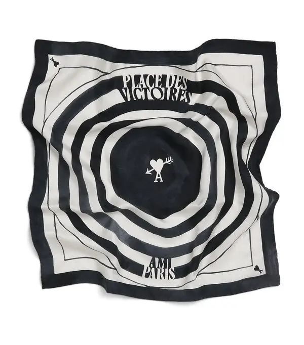 AMI Paris Silk Place Des Victoires Scarf - Black