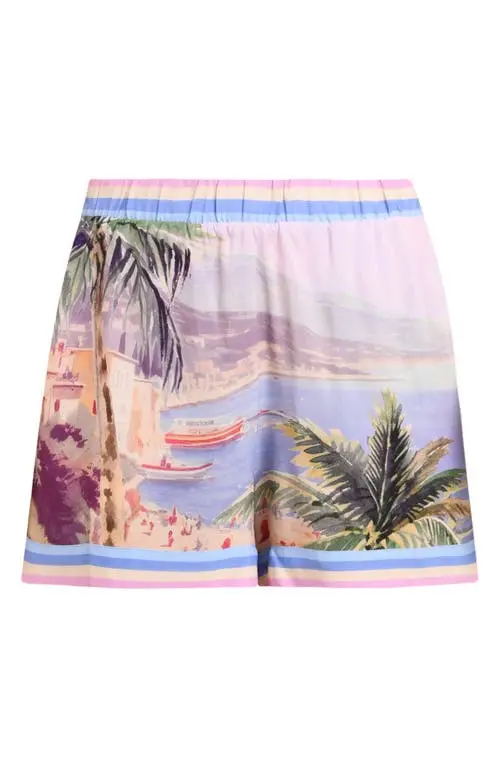 L'Agence Enyo Postcard Print Cover-up Shorts - Pink Multi