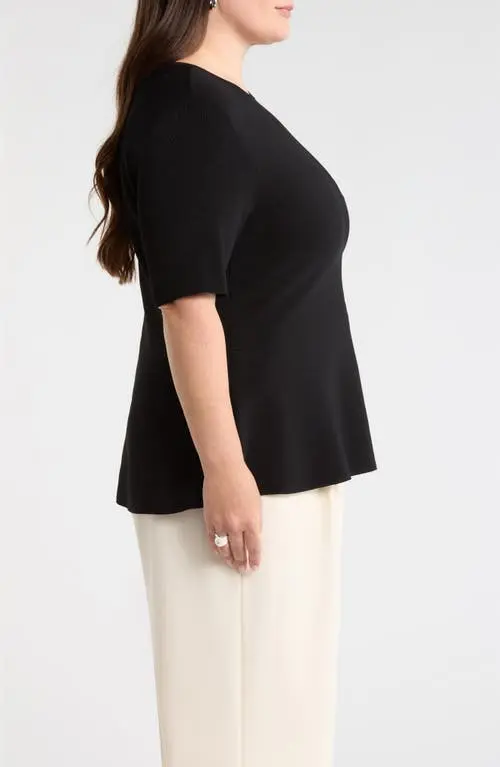 Nordstrom Short Sleeve Peplum Sweater - Black