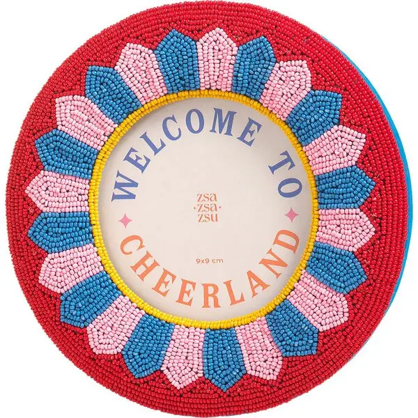 ZSA ZSA ZSU Dadri Round Decorative Beaded Wood Frame Cheerland 7 - Red