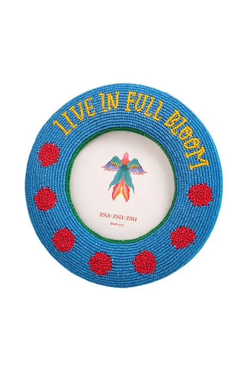 ZSA ZSA ZSU Dadri Round Decorative Beaded Wood Frame Bloom 7 - Blue