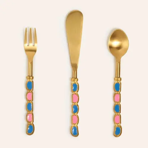 ZSA ZSA ZSU Rampur Stainless Steel Dessert Flatware Set Of 3 - Gold