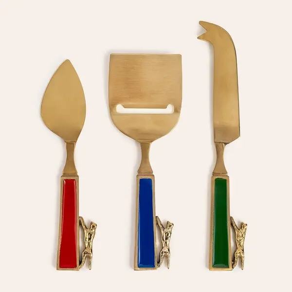 ZSA ZSA ZSU Rampur Steel Cheese Serving Set Cheerland Set Of 3 - Gold