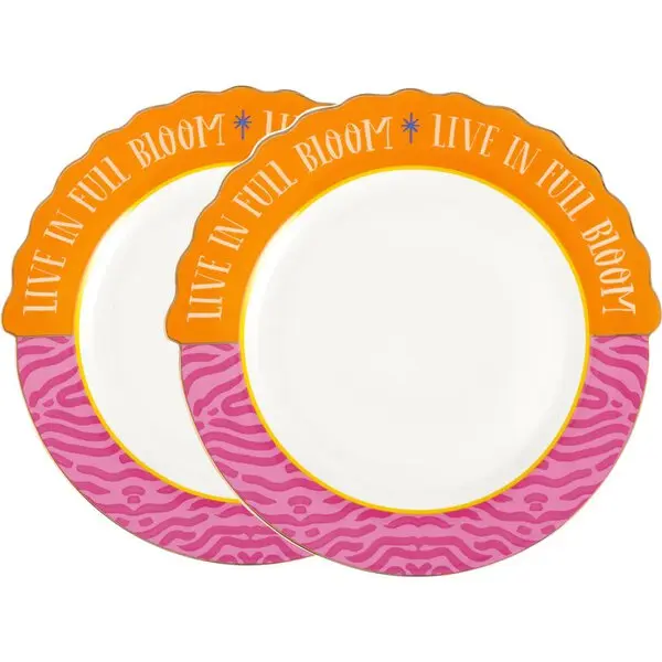 ZSA ZSA ZSU Luohu Porcelain Service Plate 11" Set Of 2 - Pink