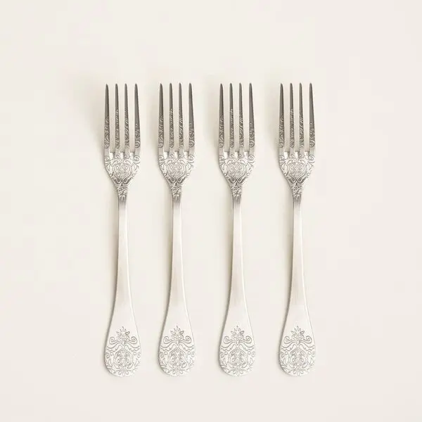 ZSA ZSA ZSU Dume Patterned Stainless Steel Dessert Fork Set Of 4 - Silver