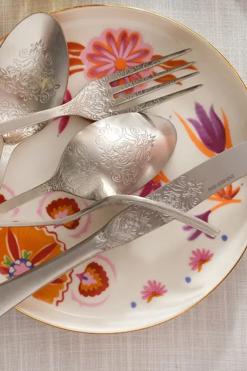 ZSA ZSA ZSU Dume Patterned Stainless Steel Dessert Fork Set Of 4 - Silver