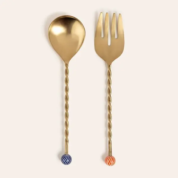 ZSA ZSA ZSU Rampur Steel Salad Serving Set Cheerland Set Of 2 - Gold