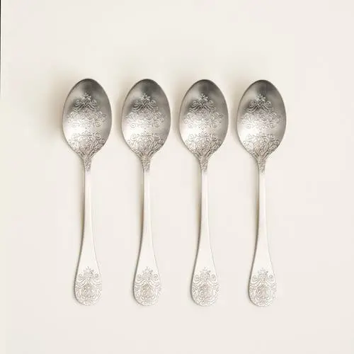 ZSA ZSA ZSU Dume Patterned Stainless Steel Dessert Spoon Set Of 4 - Silver