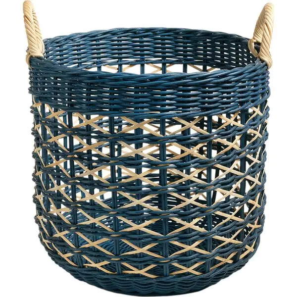 ZSA ZSA ZSU Java Round Rattan Basket 15 - Blue