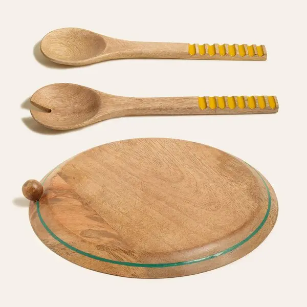 ZSA ZSA ZSU Lakri Mango Wood Salad Spoon & Serving Board Set Of 2
