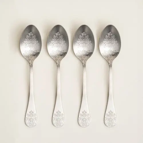 ZSA ZSA ZSU Dume Patterned Stainless Steel Dinner Spoon Set Of 4 - Silver