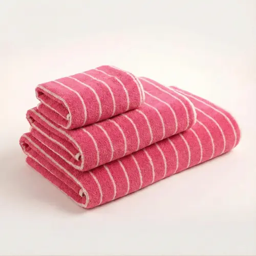 ZSA ZSA ZSU Solid Wide Striped Yarn-dyed 100% Cotton Towel 3-pcs Set - Pink