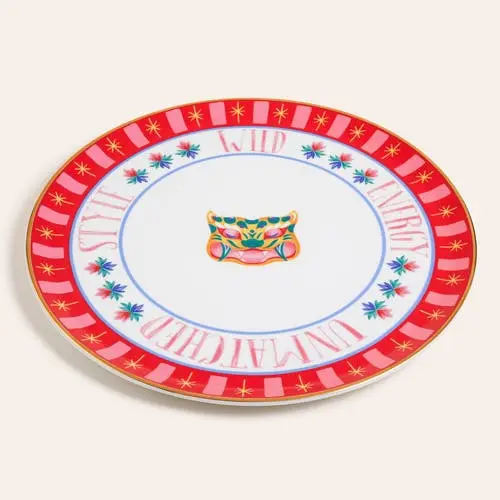 ZSA ZSA ZSU Lublin Gold Rim Porcelain Pizza Plate Energy 13 - Red