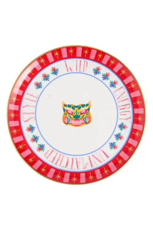 ZSA ZSA ZSU Lublin Gold Rim Porcelain Pizza Plate Energy 13 - Red